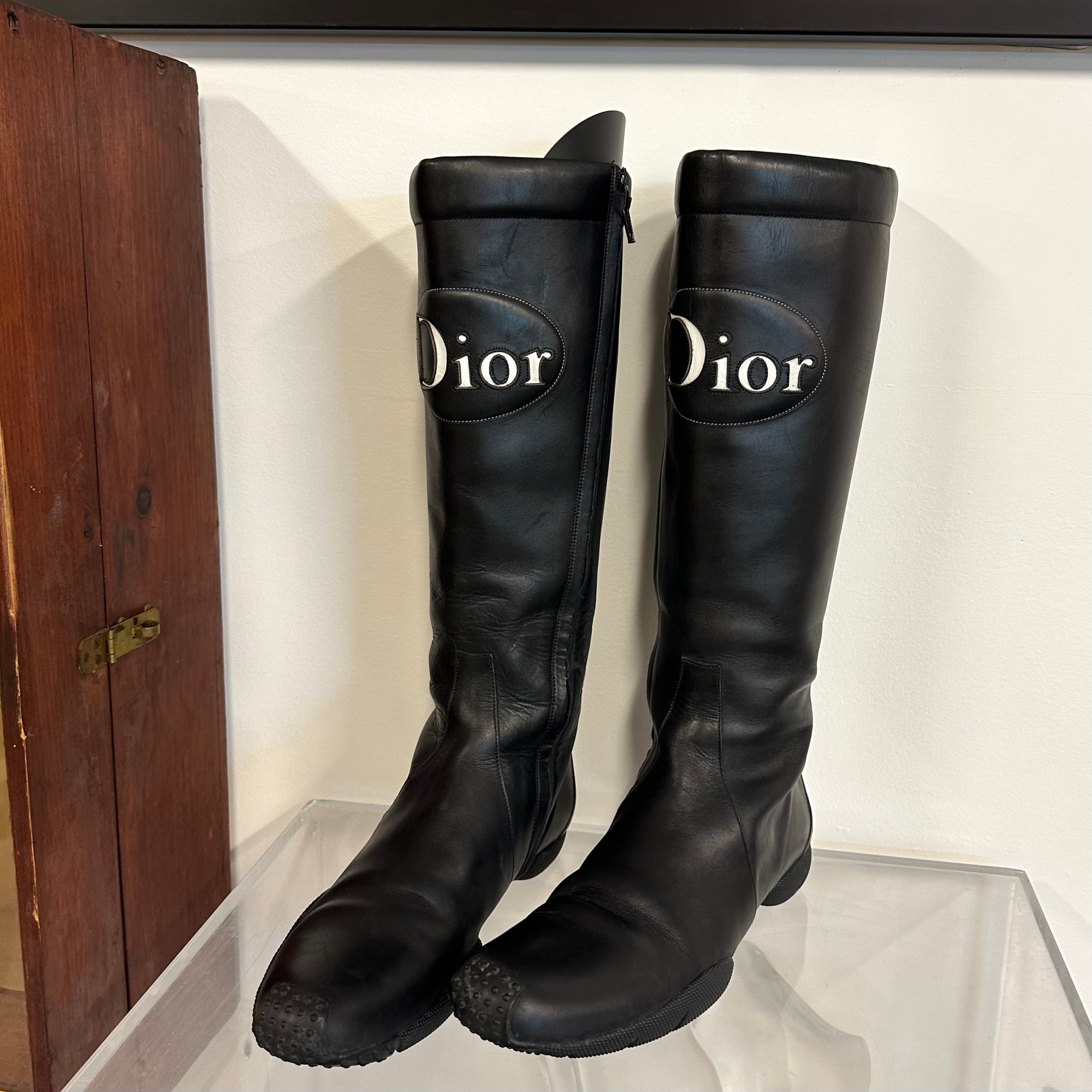 Dior Black Leather Logo Moto Boots – Treasures of NYC