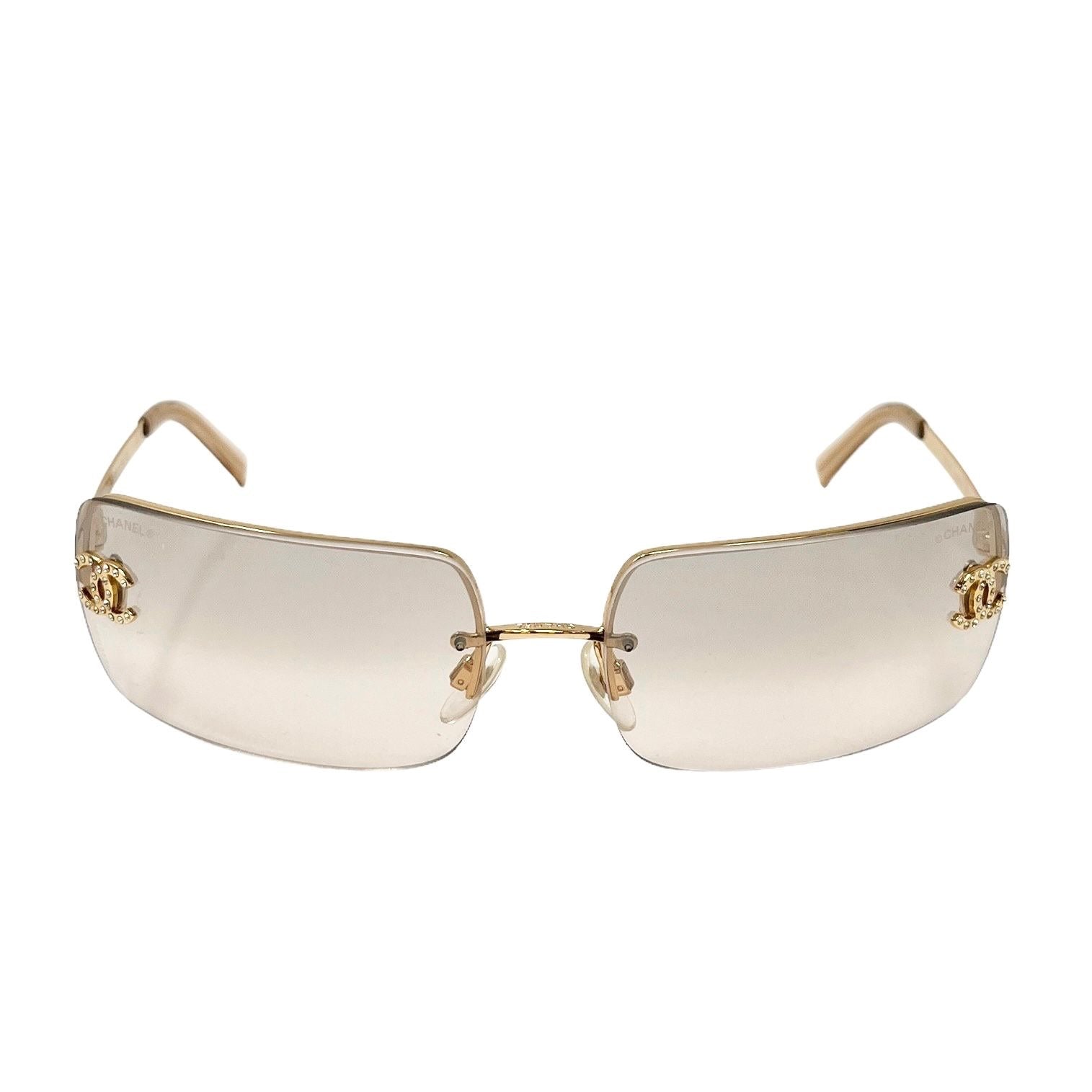 Chanel Smoke Rhinestone Logo Rimless Sunglasses – Treasures of NYC