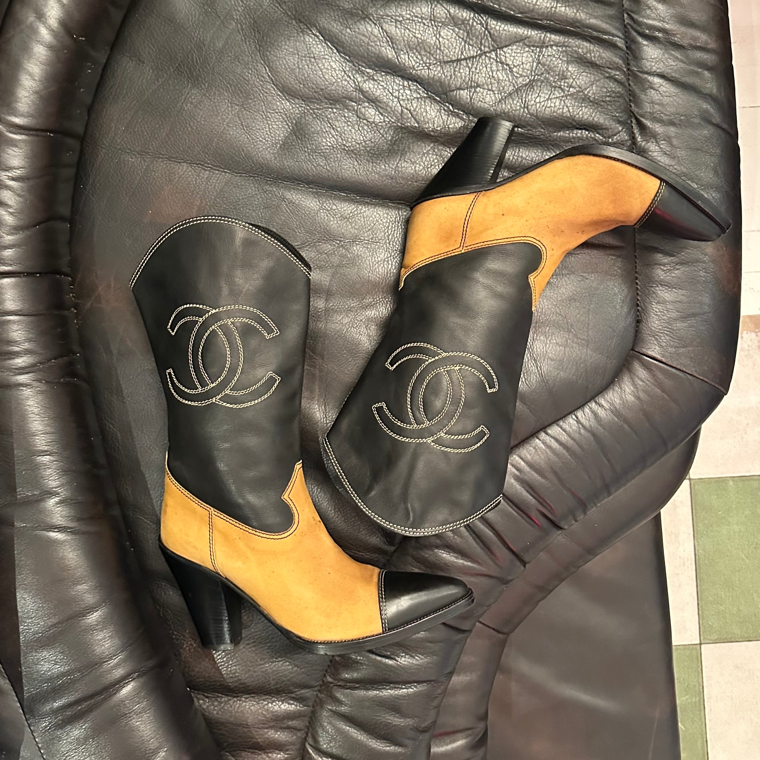 Chanel Brown + Black Cowboy Boots – Treasures of NYC