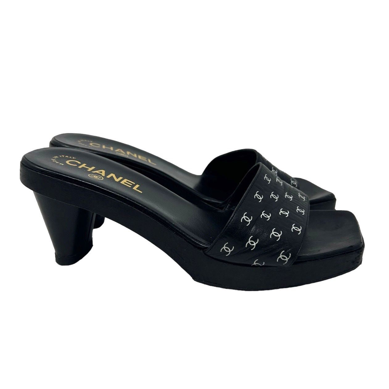 Chanel Black Logo Block Heels – Treasures of NYC
