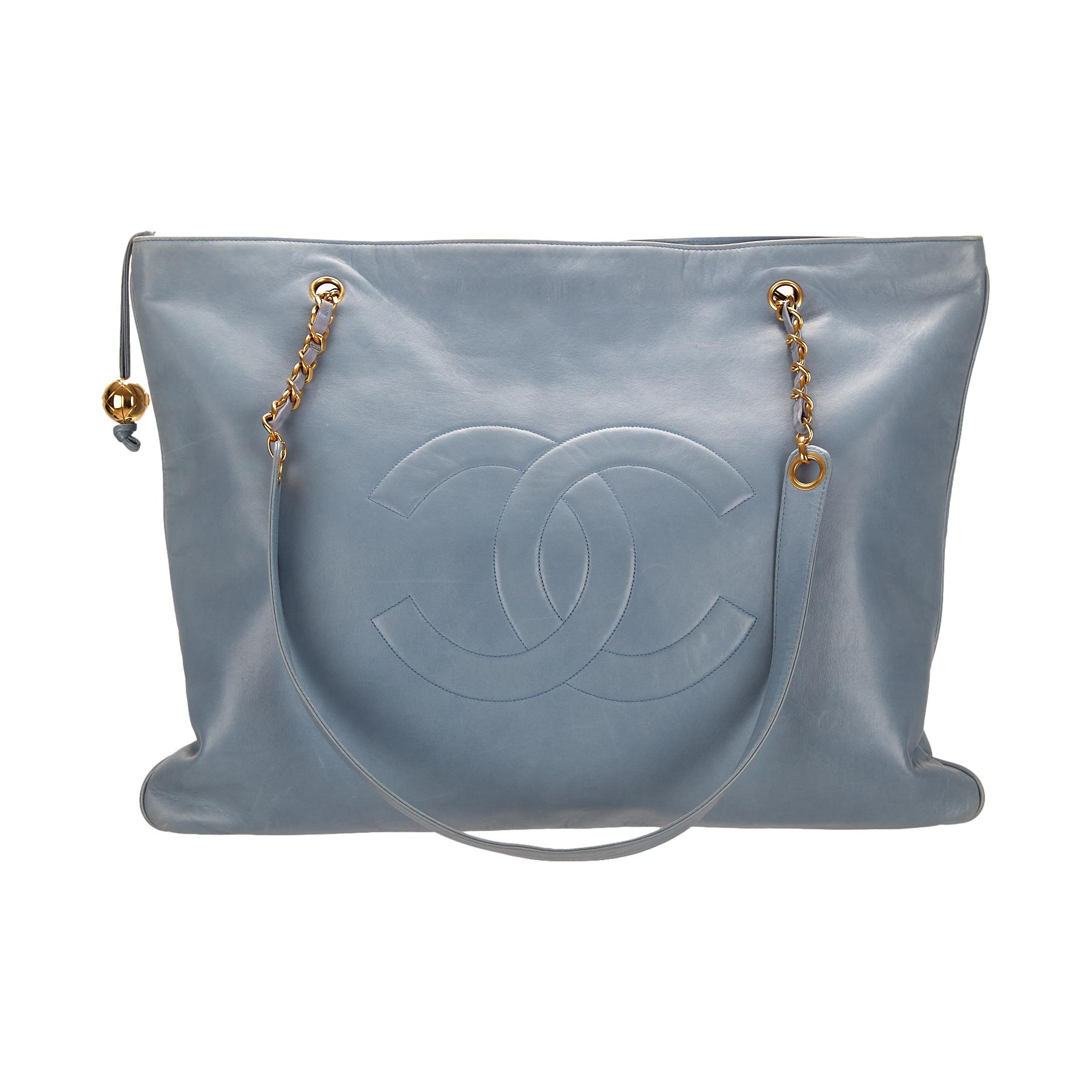 Chanel Baby Blue Jumbo Logo Tote – Treasures of NYC