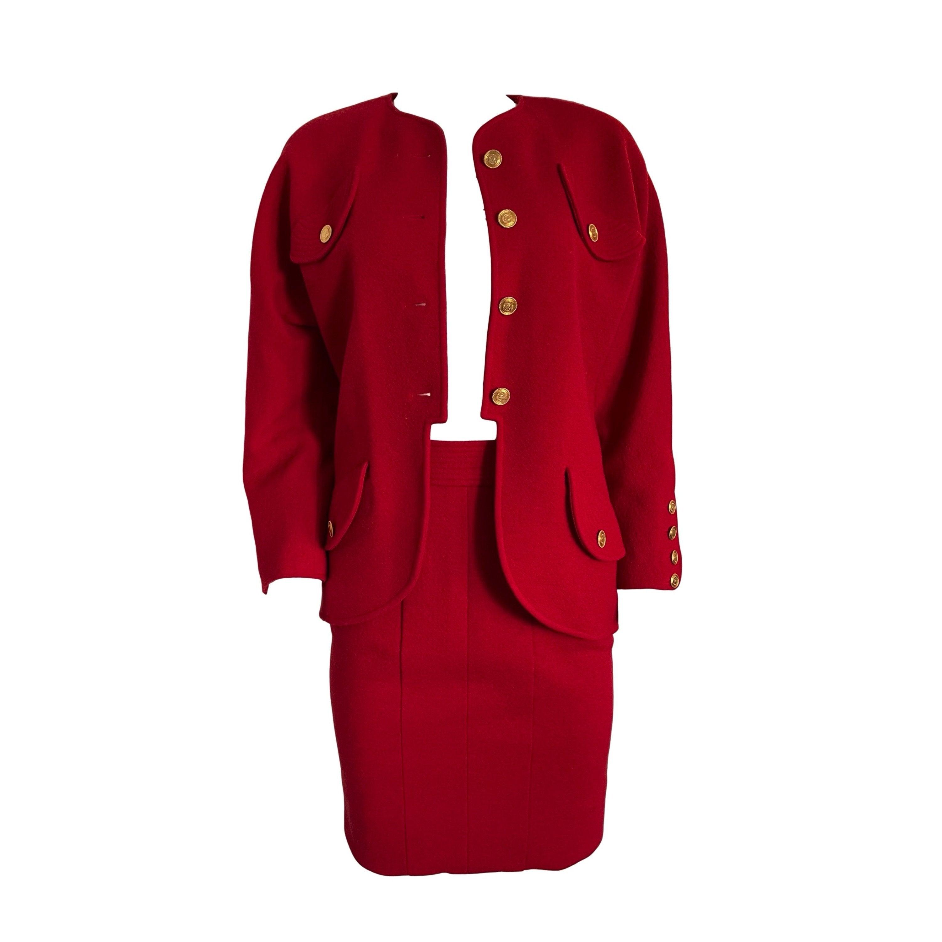 Treasures of NYC - Chanel Red Logo Blazer Skirt Set